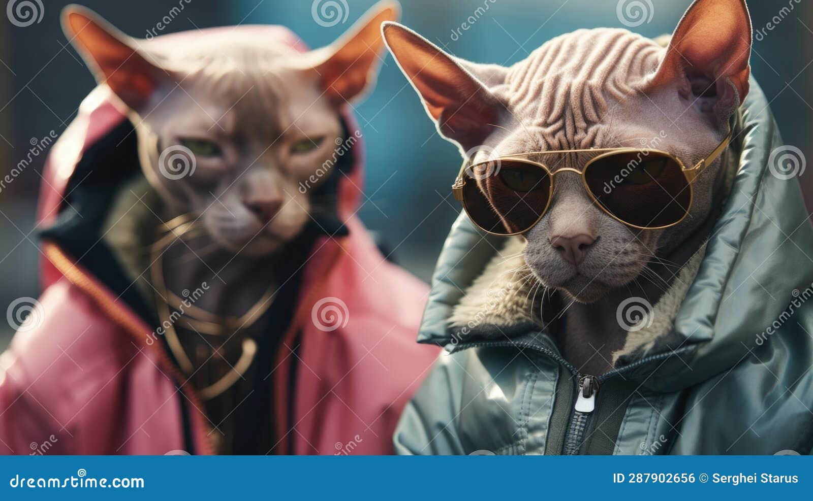 Two Sphynx Cats Hiding In The Garden At Sunset Stock Photo ...