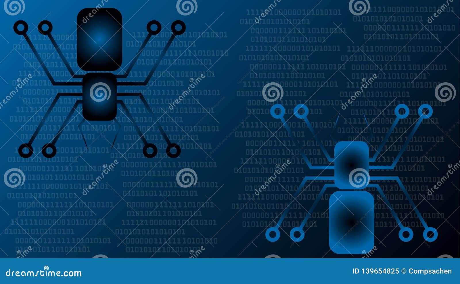 Two Spider and Binary Code, Binary Code and Digital Background ...