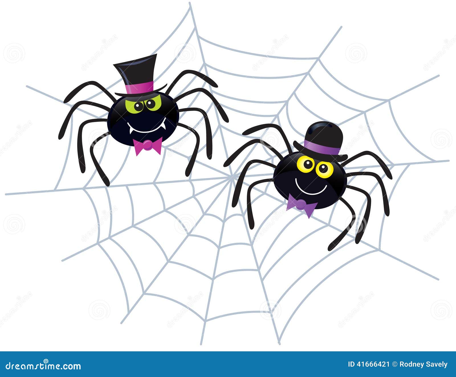 Two Spiders Wearing Hats on a Web Stock Illustration - Illustration of ...