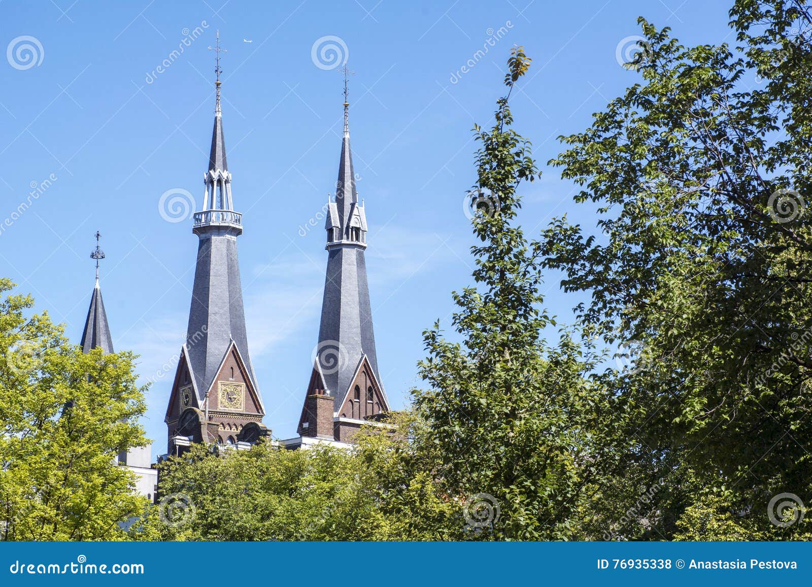 Two Spires in the Sunlight in Amsterdam Stock Photo - Image of europe ...