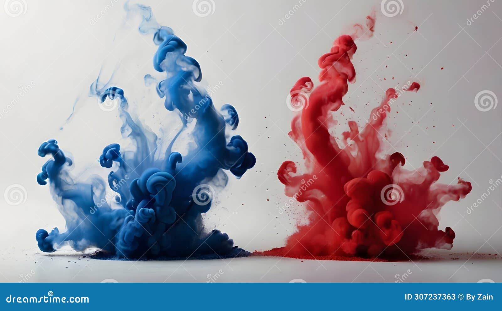 Two Splashes of Red and Blue Smoke on a White Background, Red and Blue ...
