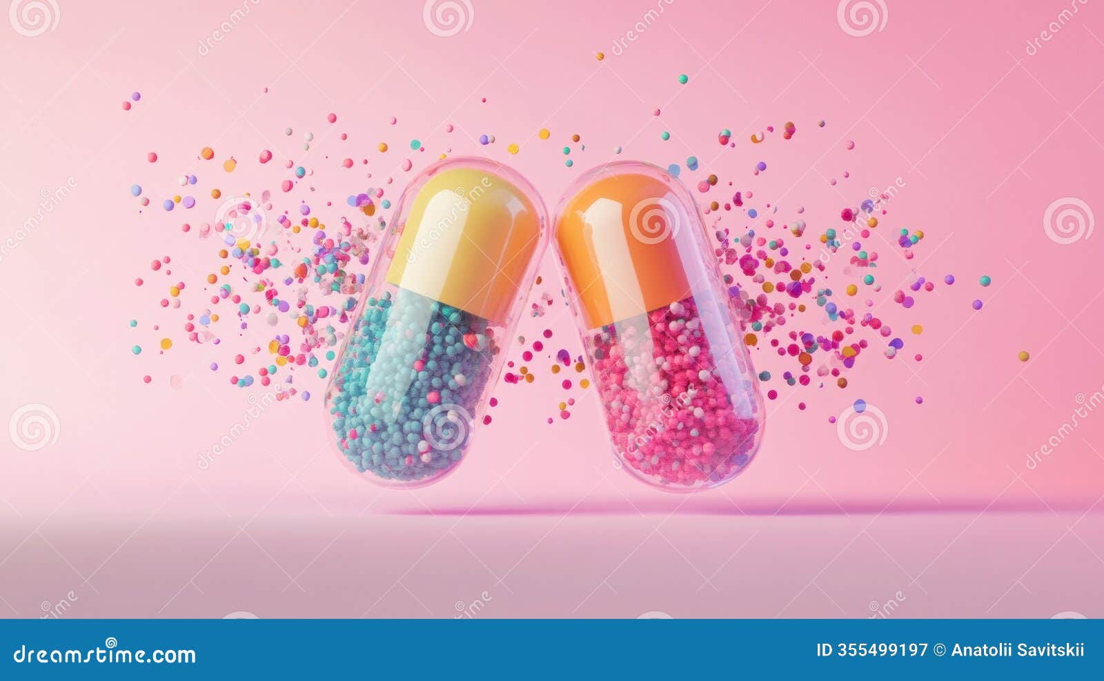 Colorful Particles Spill from Split Capsules in a Vibrant Display ...