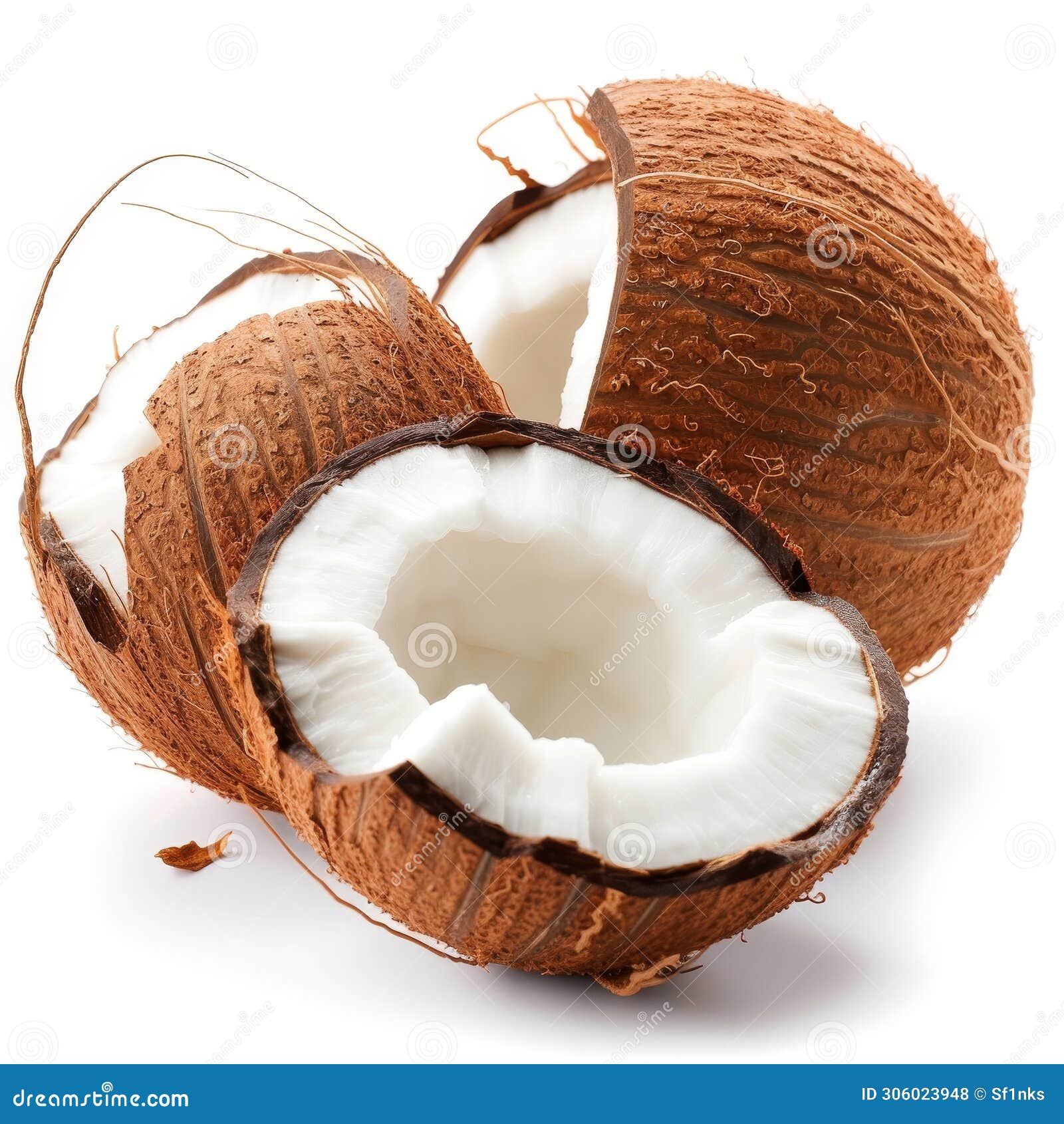 Two Split Coconuts Stacked on Top of Each Other, Showcasing Their ...