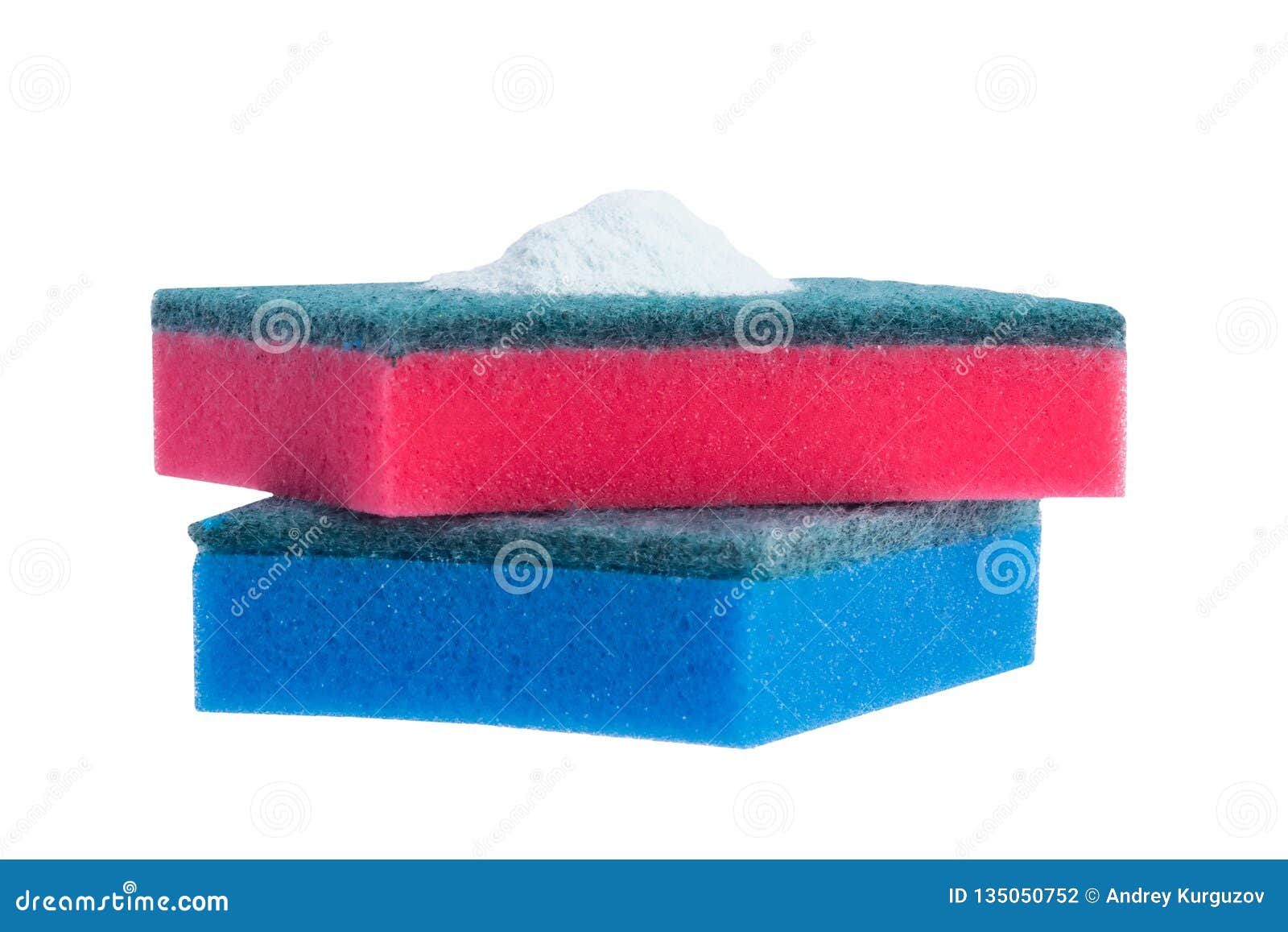Two Sponges with White Powder for Cleaning Isolated on White Stock ...