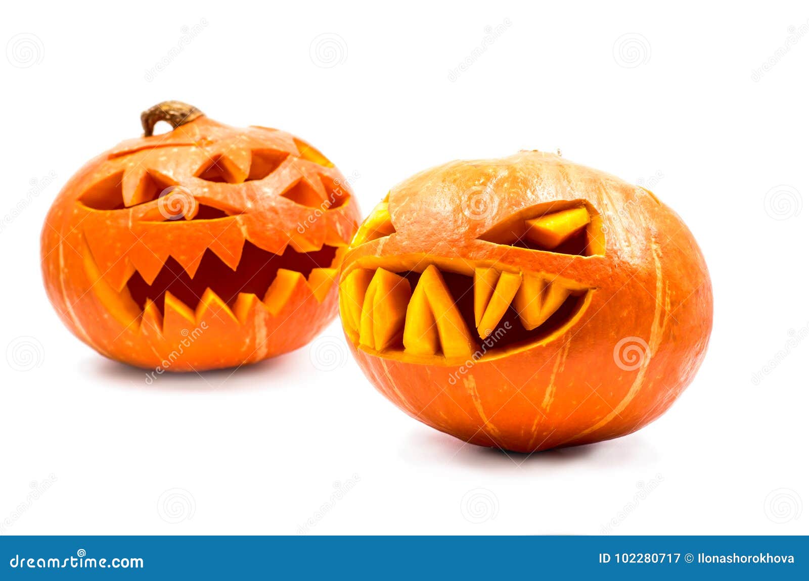 Two Spooky Pumpkins on White Background Stock Image - Image of orange ...