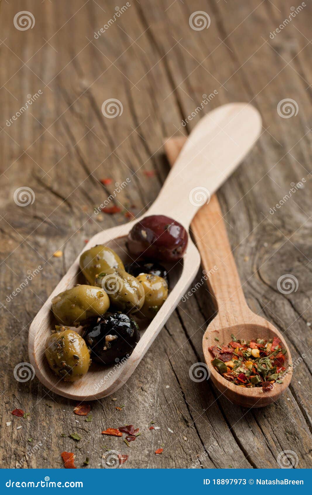 Two Spoons with Olives and Spices Stock Image - Image of vegetarian ...