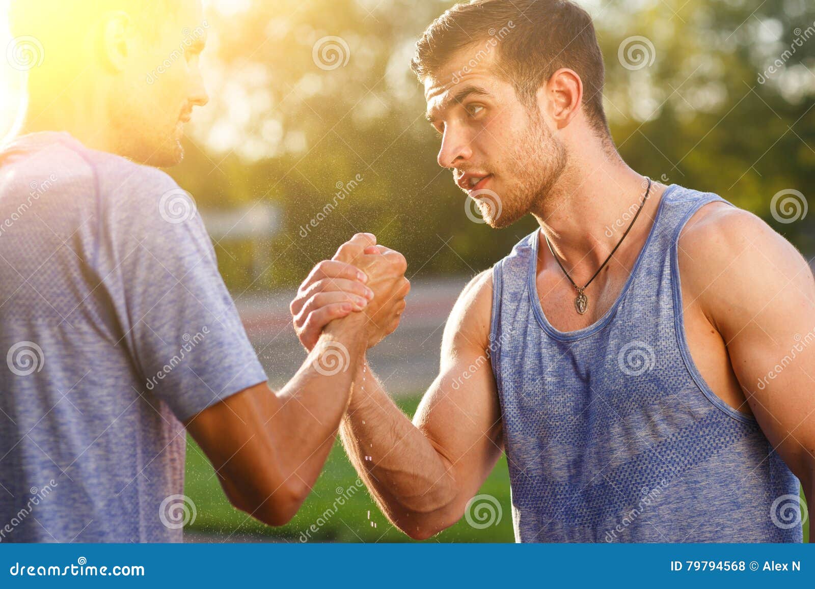Two Sports Men Met during a Workout and Shake Hands Stock Photo - Image ...