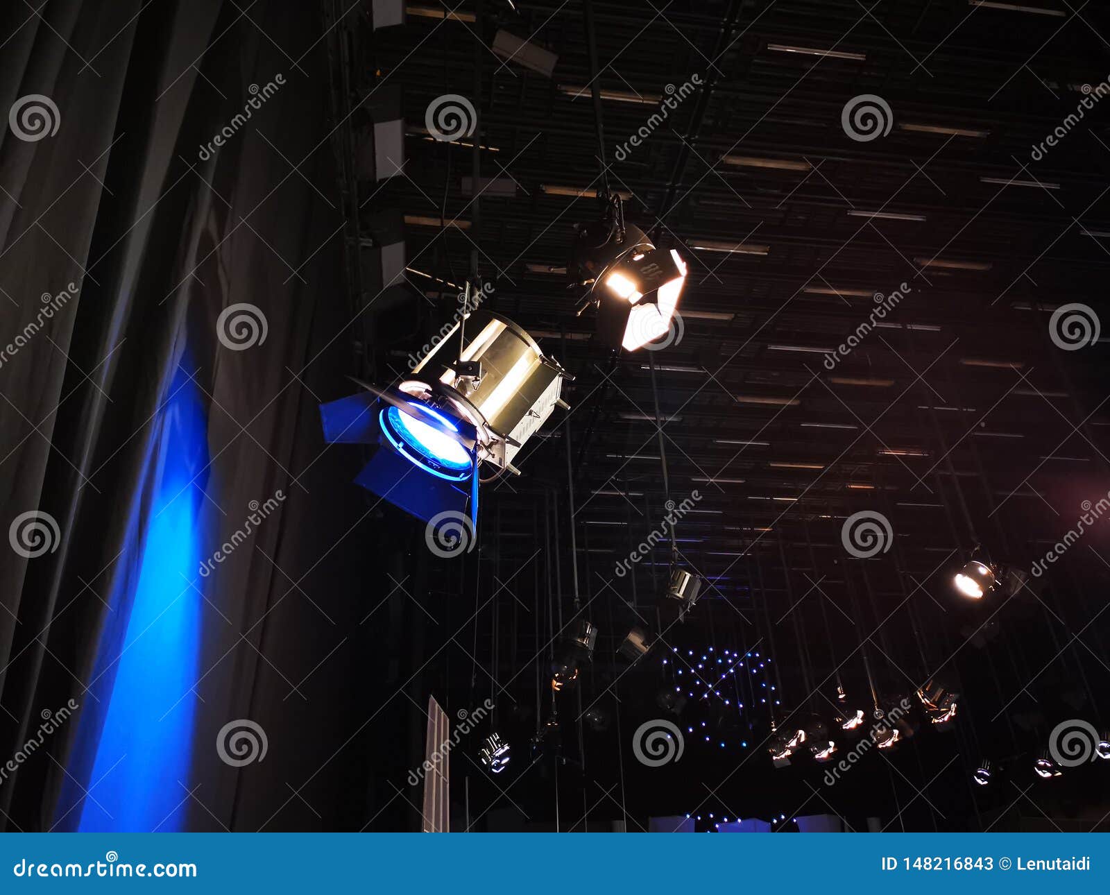 Two Spotlights - One with a Blue Filter Stock Image - Image of guidance ...