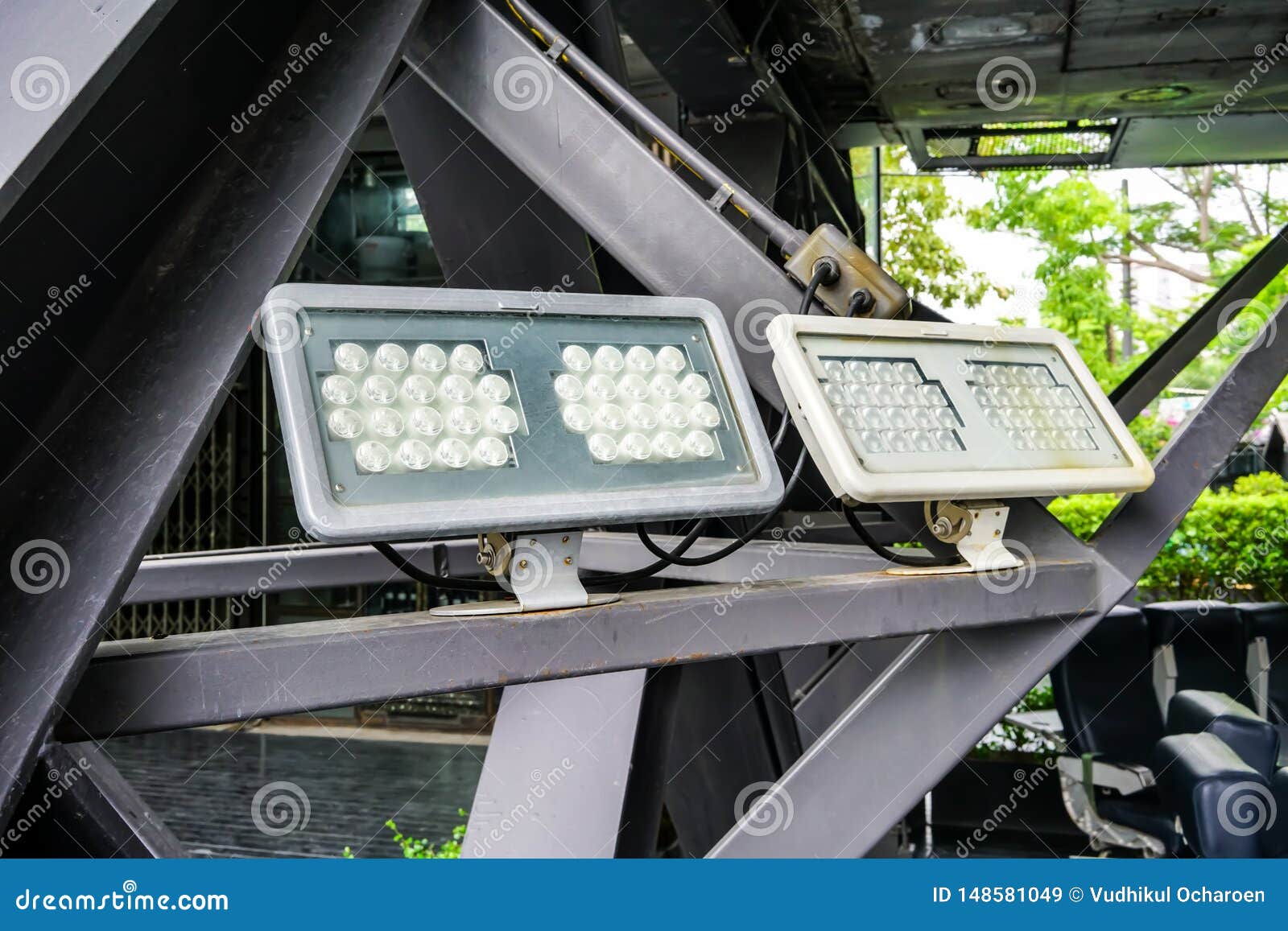 Two Spotlights Led Installed on Metal Structure Stock Image - Image of ...
