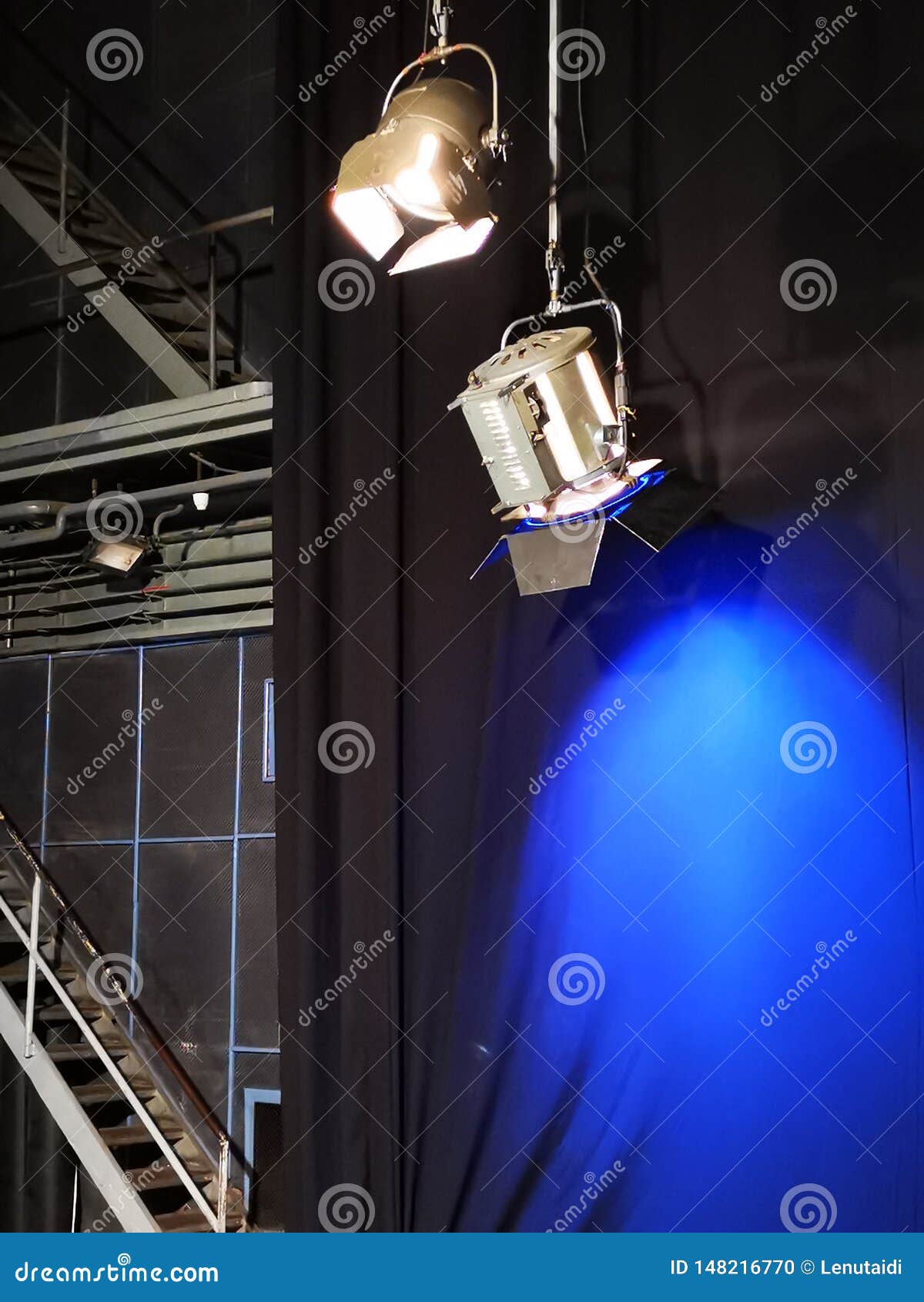 Two Spotlights - One with a Blue Filter Stock Photo - Image of light ...