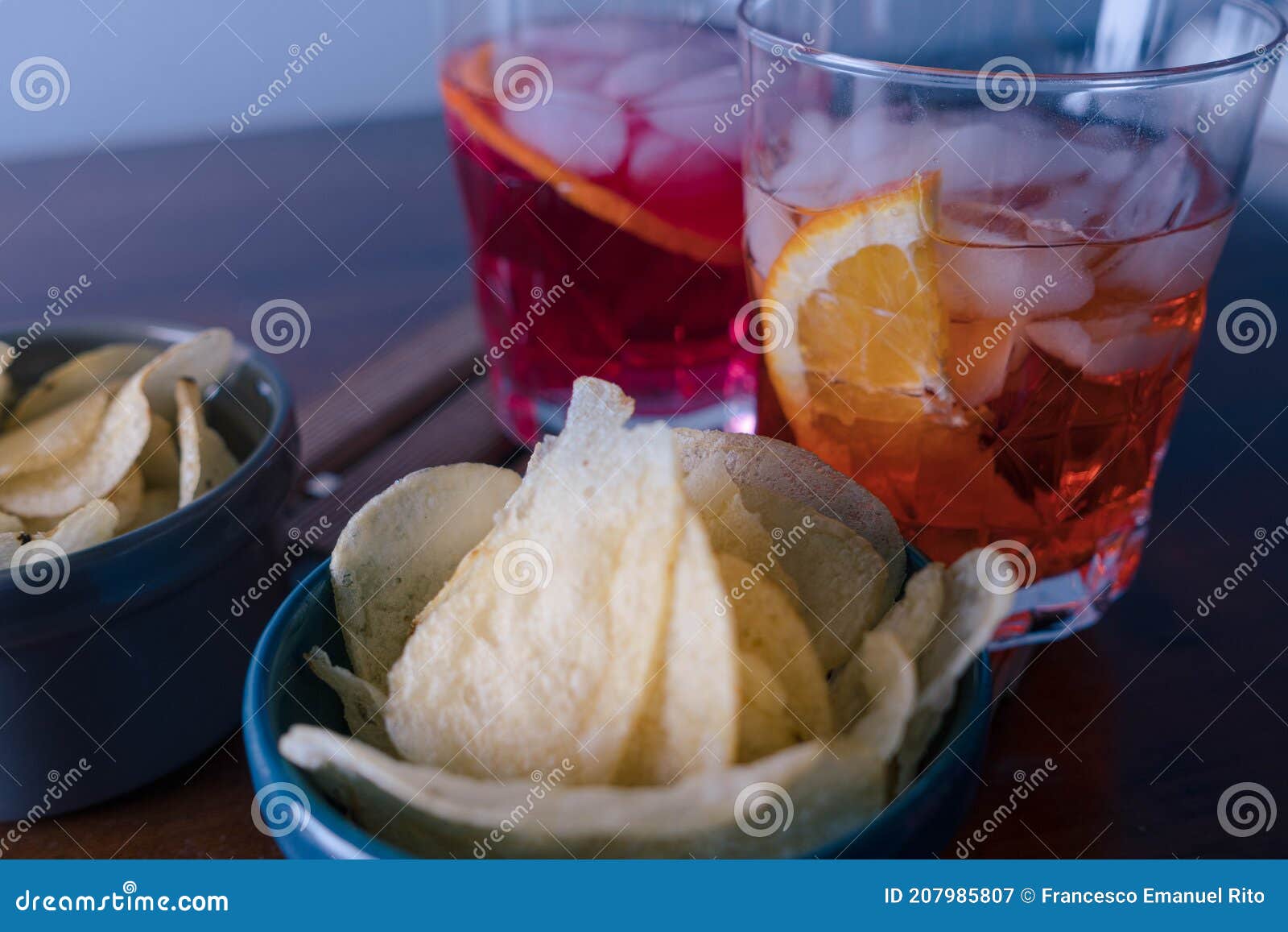 Two Spritz with Some Chips on the Table Ready for the Aperitif during ...