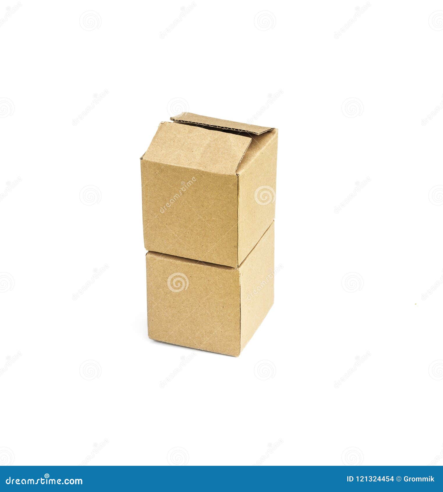 Two Square Cardboard Boxes Stand One on Top of Another, White Ba Stock ...
