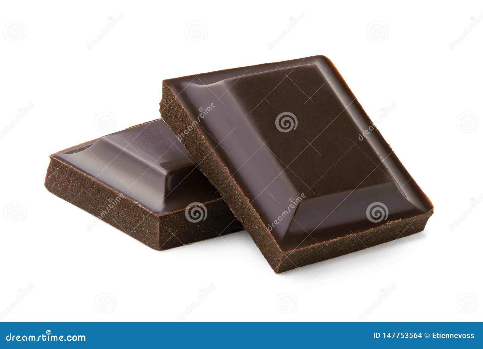 Two Squares of Dark Chocolate Isolated on White. Stock Photo - Image of ...