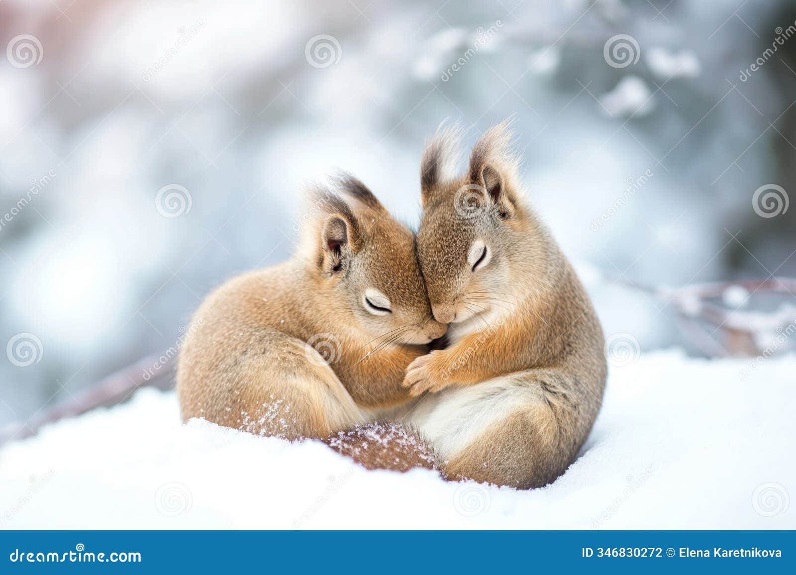 Two Squirrels Cuddle Together in the Snow, Sharing a Moment of Warmth ...