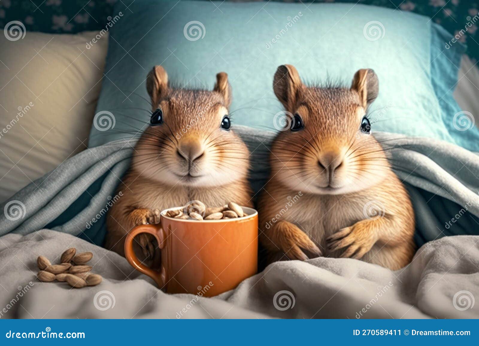 Two Squirrels Cuddling in Their Warm Bed, Generative Ai Stock ...