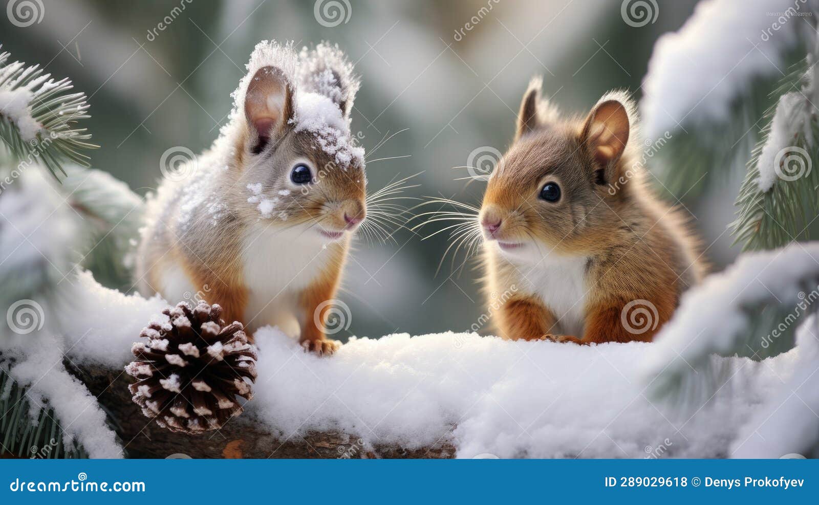 Two squirrels in snow stock illustration. Illustration of small - 289029618