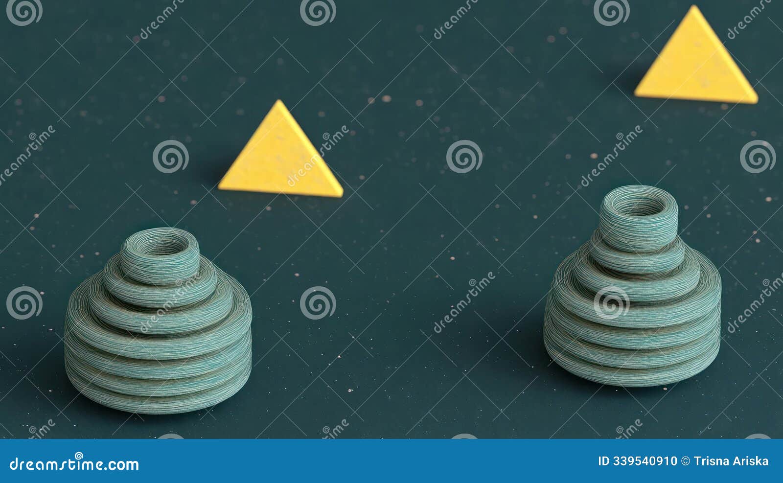 Two Stacked Cone Shapes and Yellow Triangles on a Textured Surface ...