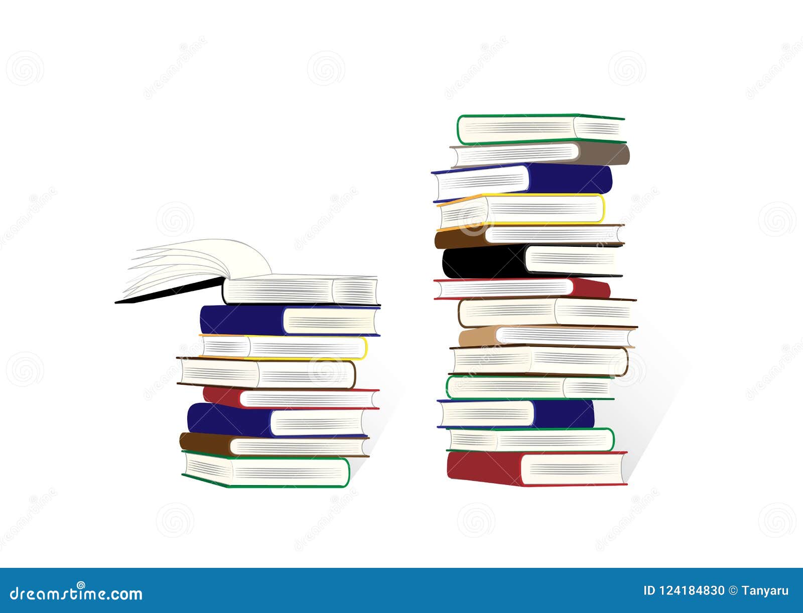 Two Stacks of Books Isolated on the White Background, Vector ...