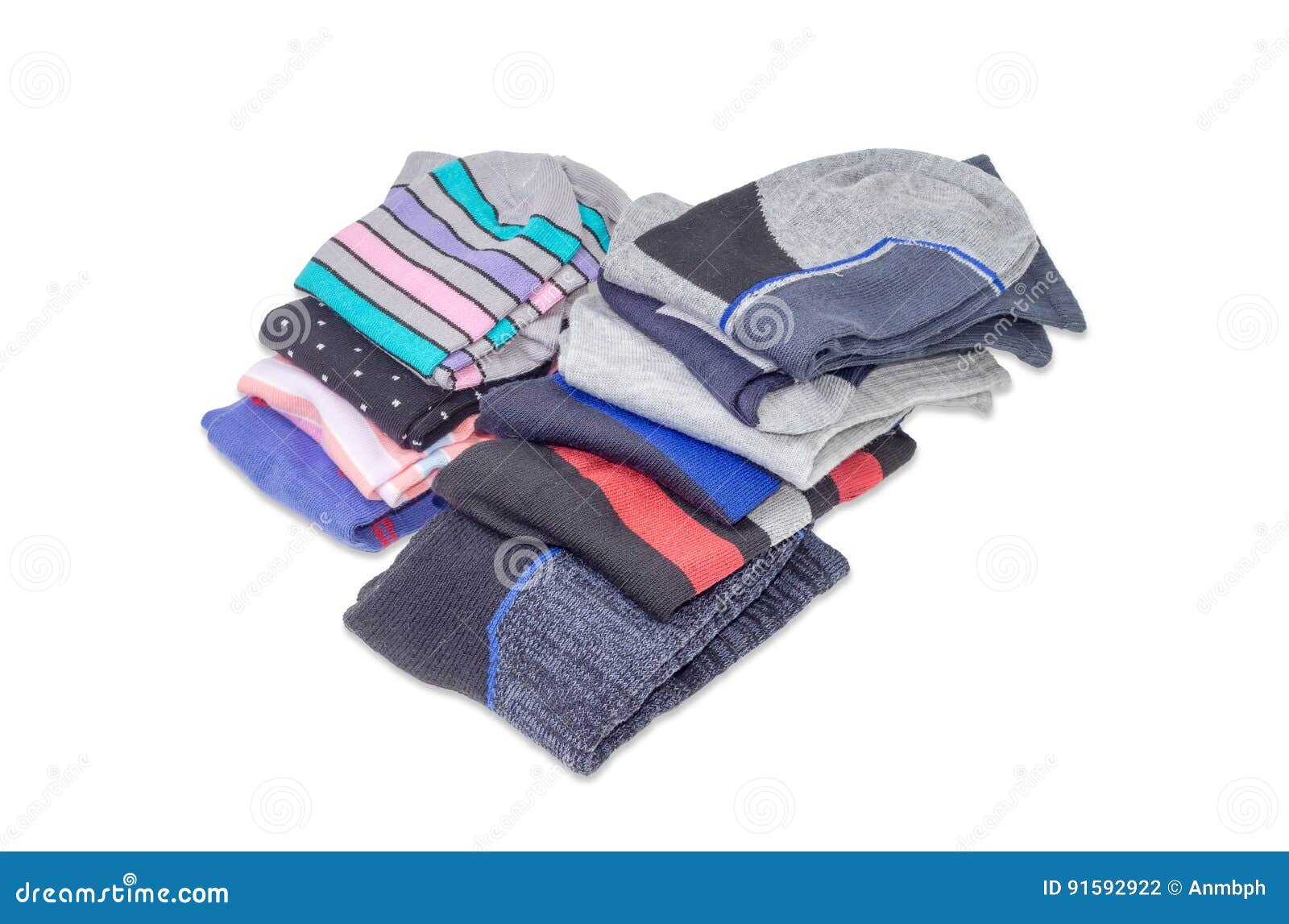 Two Stacks of Folded Different Men`s and Women`s Socks Stock Photo ...