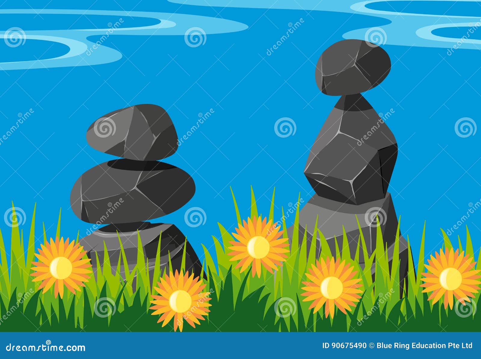 Two Stacks of Rocks in Garden Stock Vector - Illustration of pebbles ...