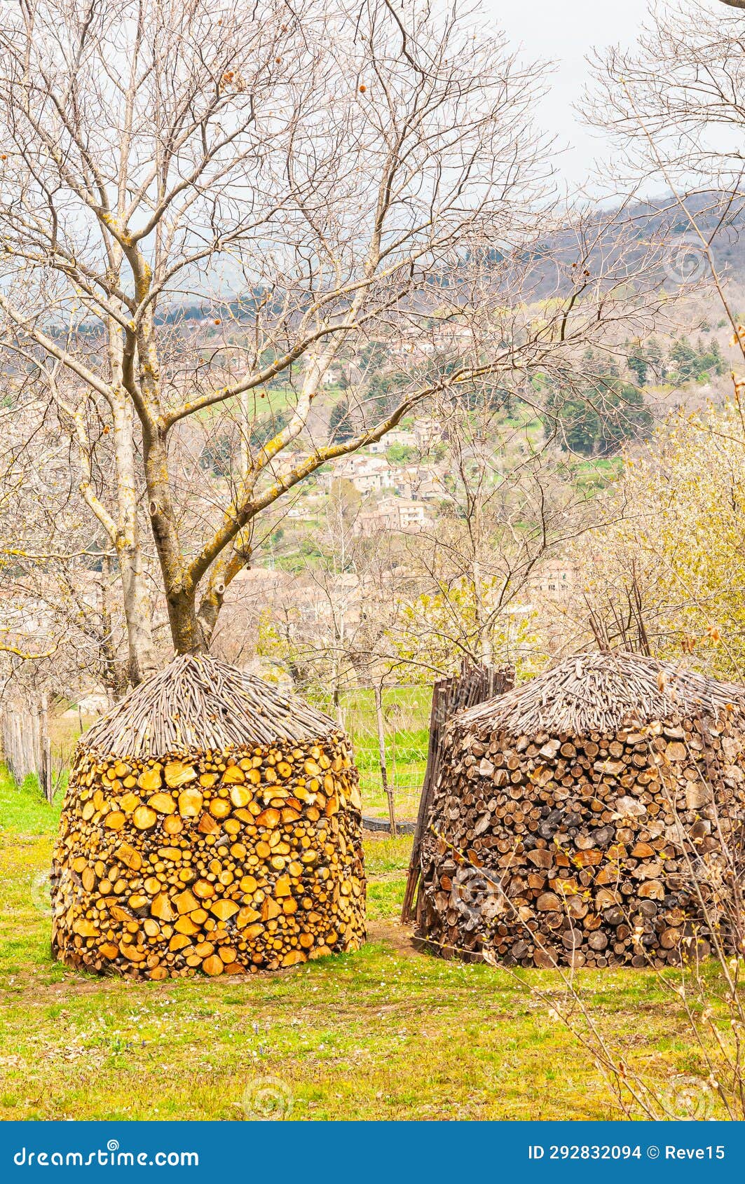 Two Stacks of Seasoned Firewood, in a Field, in Italy Stock Photo ...