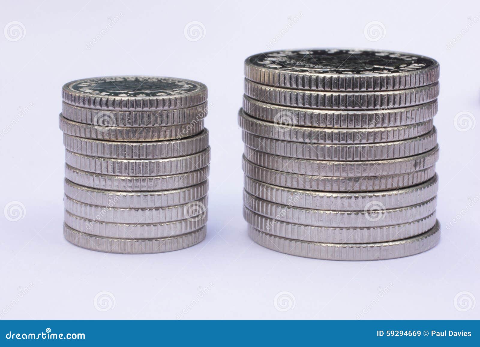 Two Stacks of Silver Coins stock image. Image of sterling - 59294669
