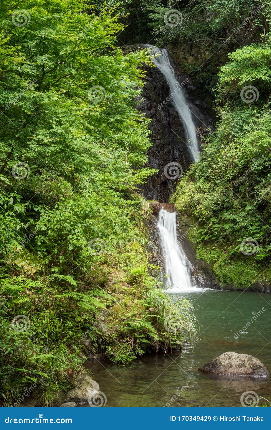 Two stage narrow waterfall stock image. Image of fall - 170349429