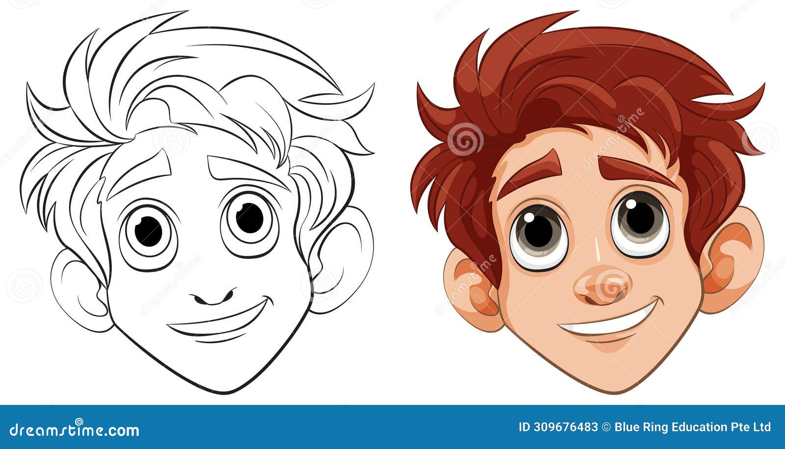 Two Boy Face Design, Sketch and Color Stock Vector - Illustration of ...