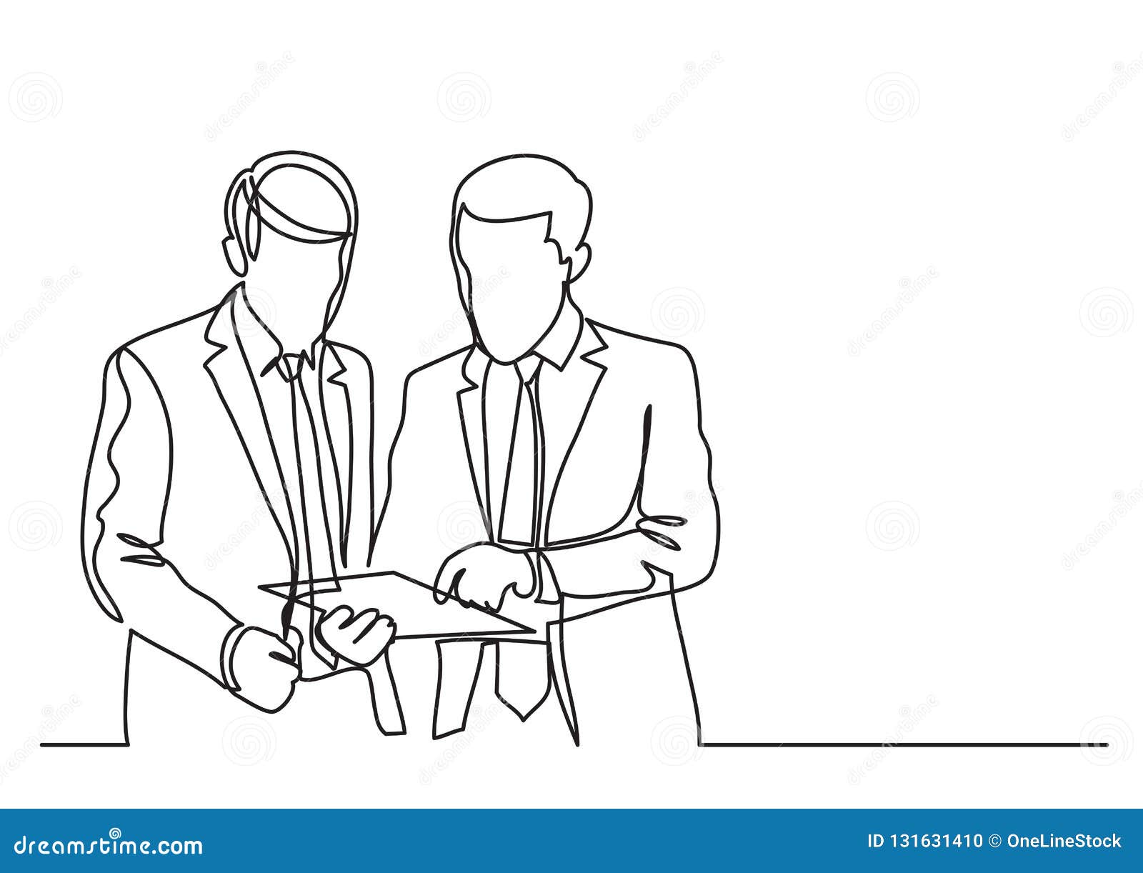 Two Standing Businessmen Discussing Work Problem - Continuous Line ...