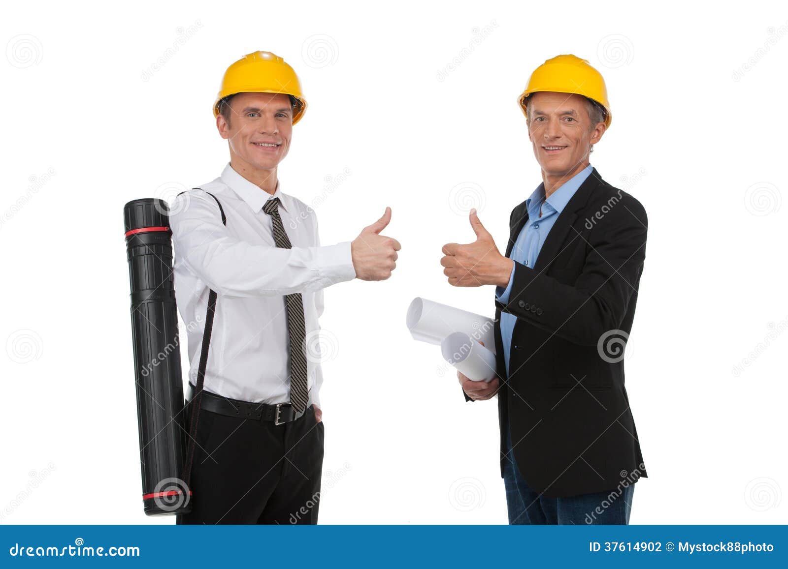Two Standing Workers Showing Thumbs Up. Stock Photo - Image of manager ...