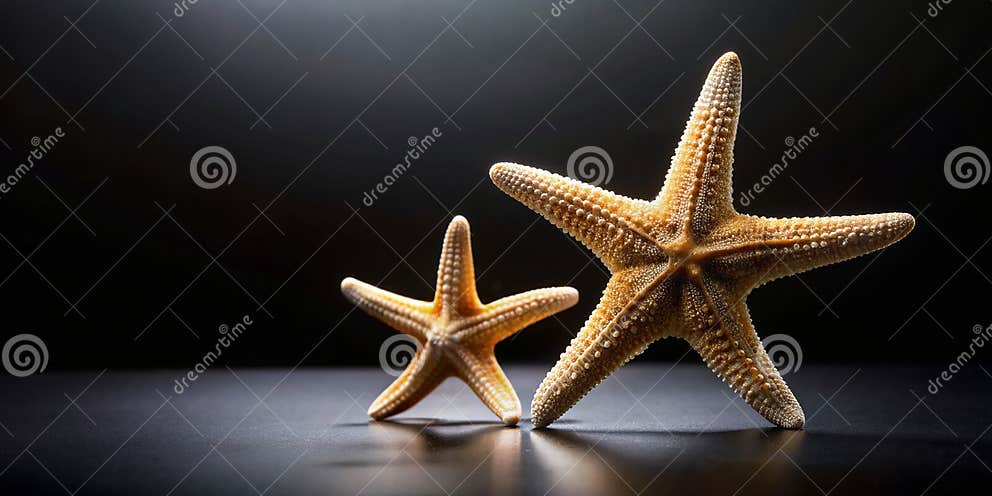 Two Starfish on a Solid Black Background AI-Created Content Stock ...