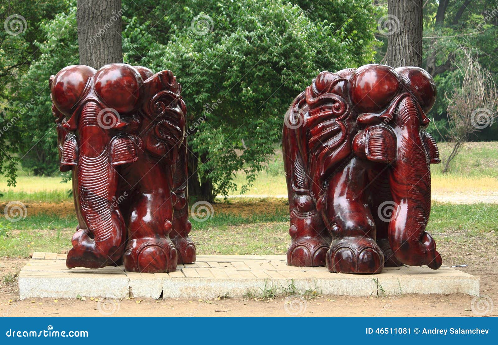 Two Statues of Elephants in Park Stock Image - Image of objects ...