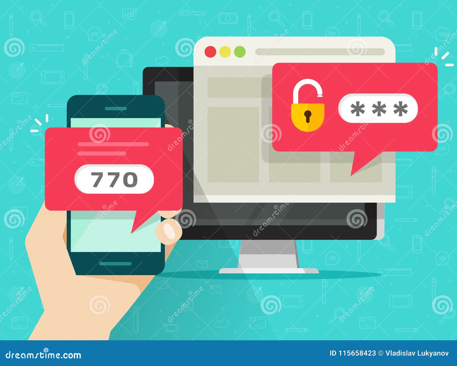 Two Step Authentication Vector Illustration Flat Cartoon Smartphone