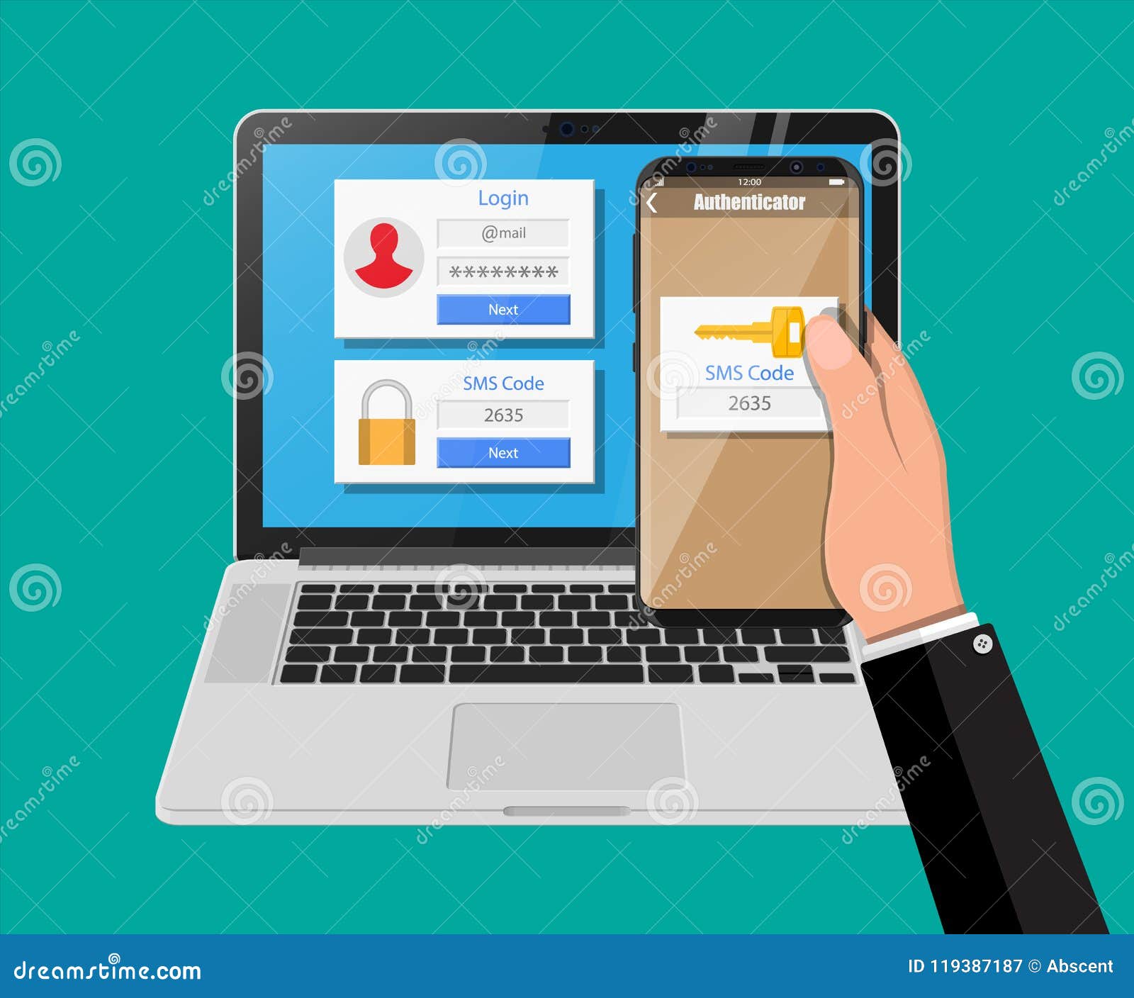 Two Steps Authentication Concept. Stock Vector - Illustration of phone ... Two Steps Authentication Concept. Stock Vector - Illustration of phone ...