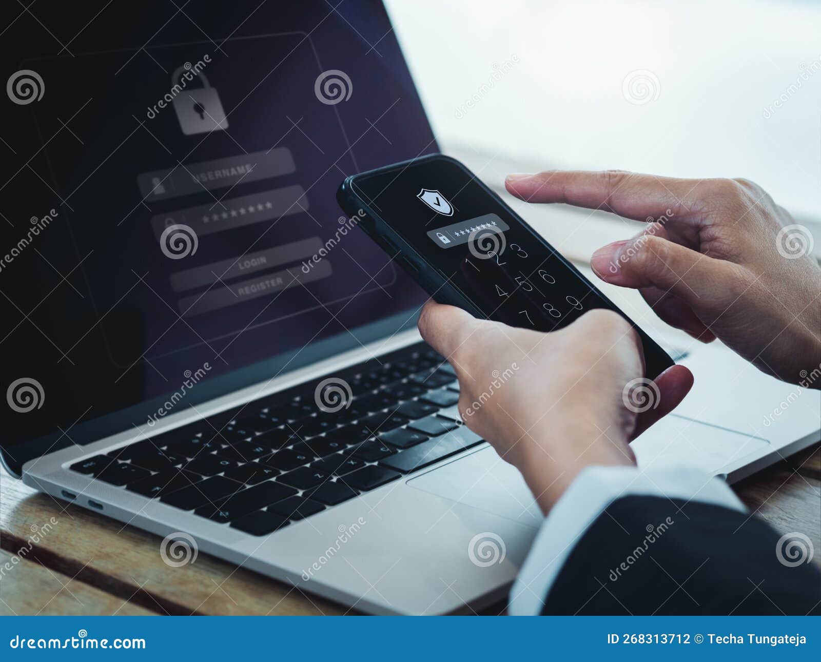 Two Steps Authentication 2FA Concept. Shield Icon and Password Code ...