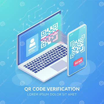Two Steps QR Code Authentication Isometric Concept. QR Code and Login ...