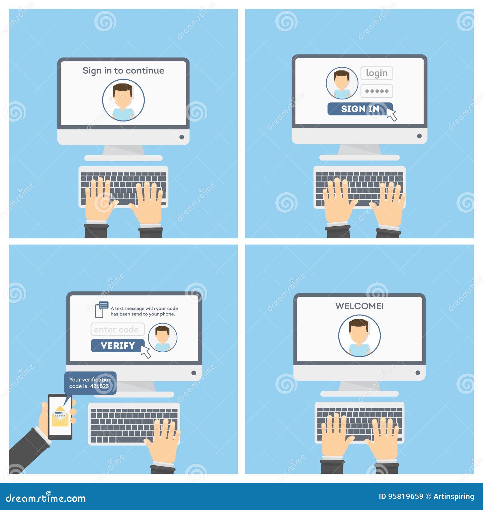 Two steps verification. stock vector. Illustration of approved - 95819659