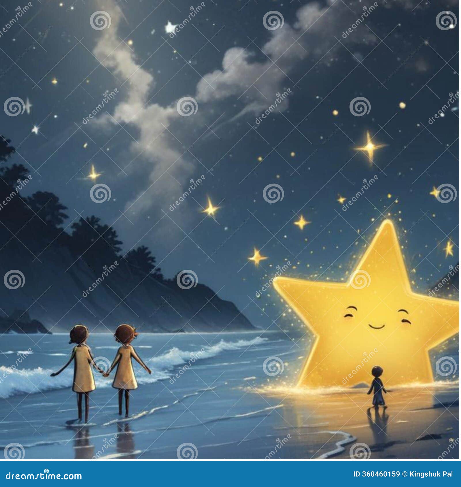 Two Stick Figure Characters on Each Side , Pulling a Large Yellow Star ...