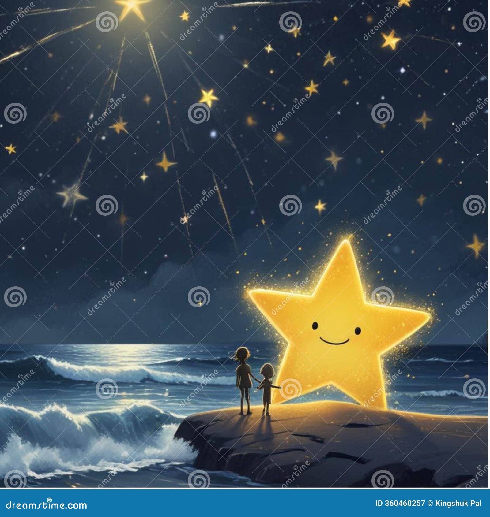 Two Stick Figure Characters on Each Side , Pulling a Large Yellow Star ...