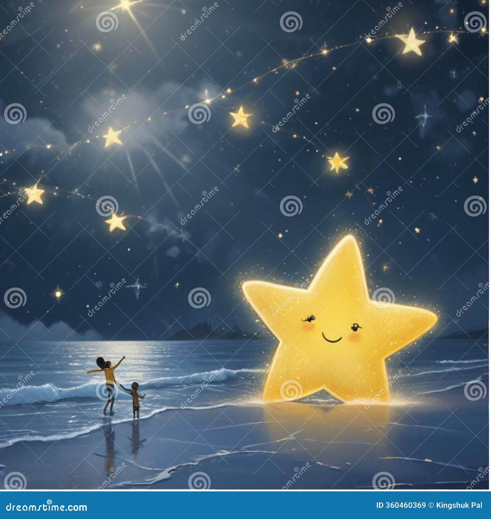 Two Stick Figure Characters on Each Side , Pulling a Large Yellow Star ...