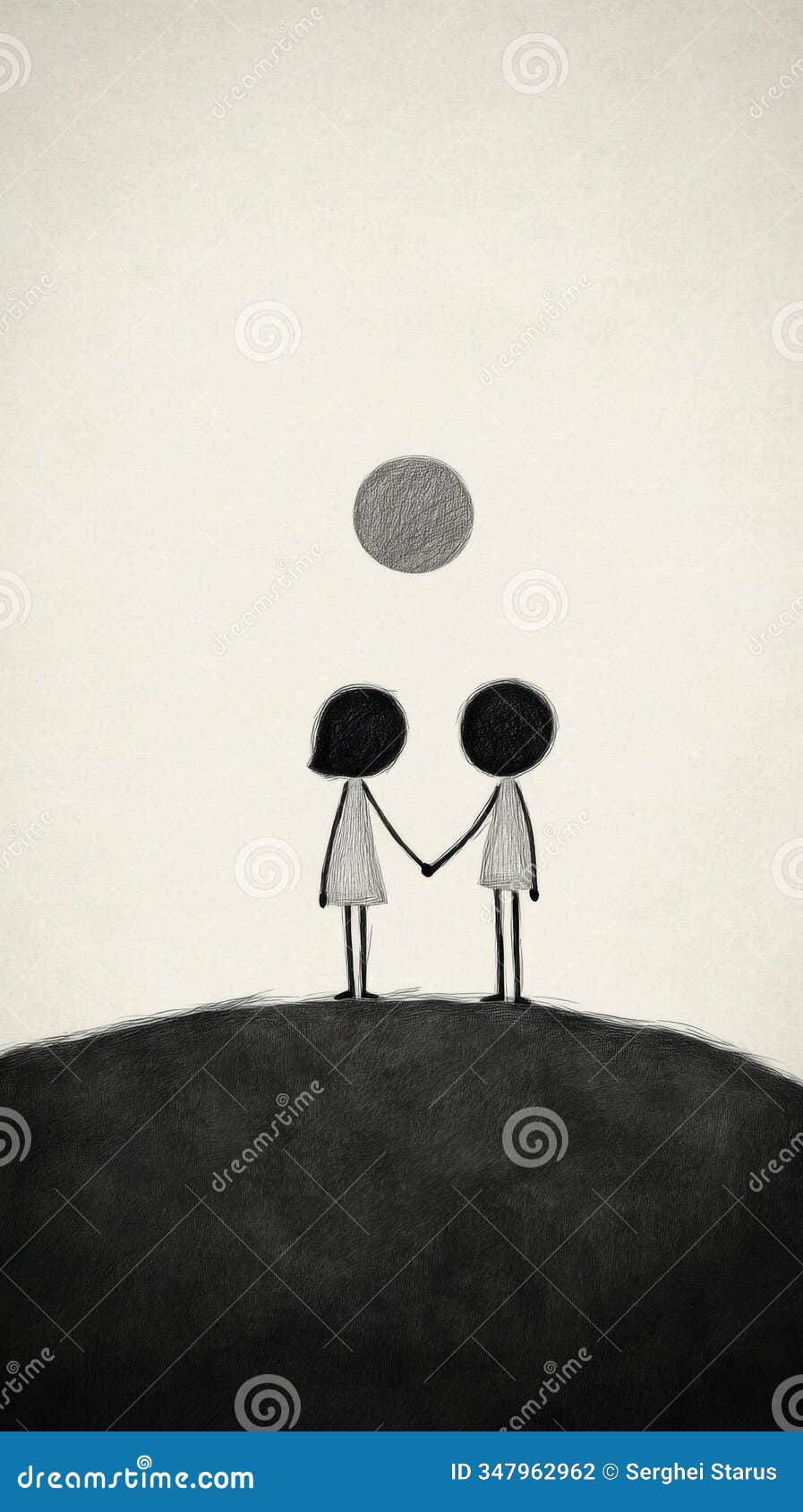 Two Stick Figures Holding Hands Under a Shaded Circle, Symbolizing ...