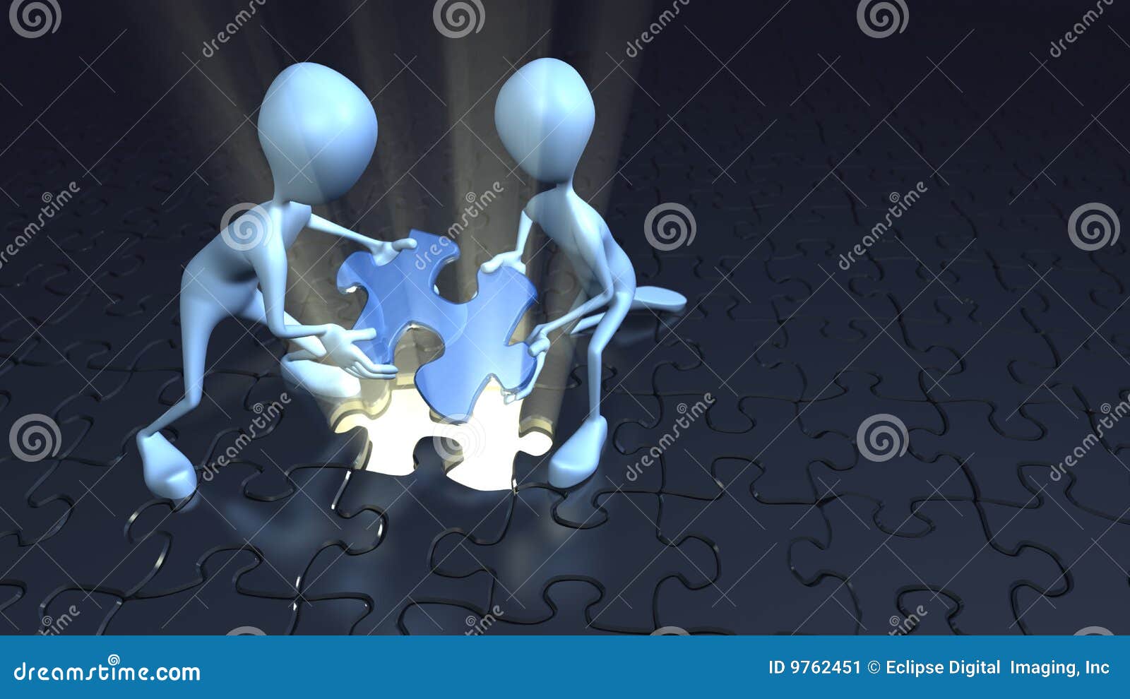 Two Stick Figures Placing Puzzle Piece Together Stock Illustration ...