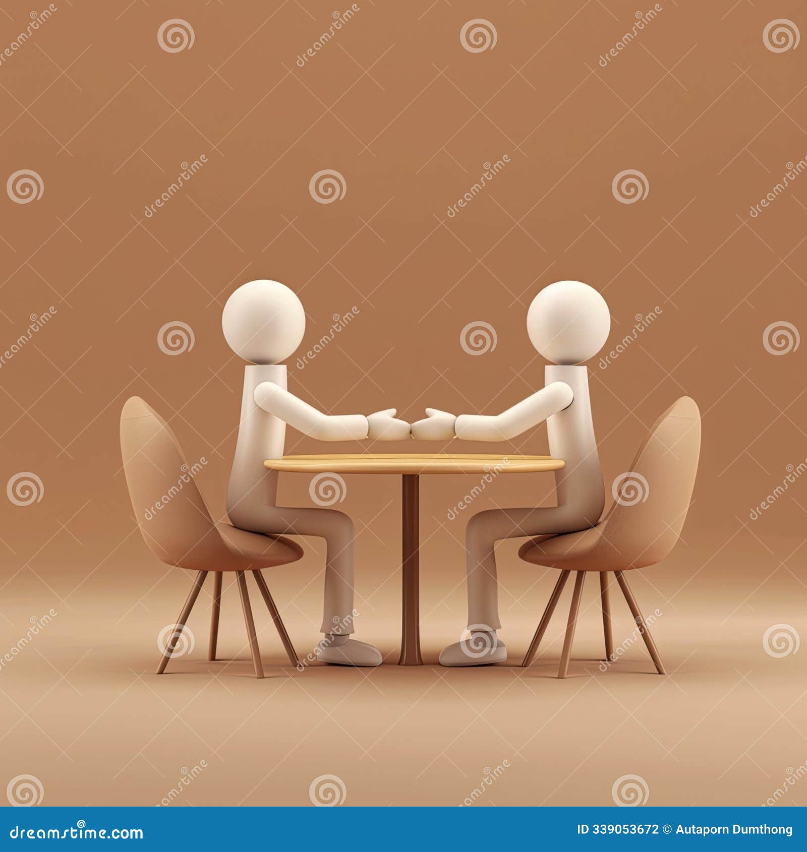 Two Stick Figures Seated at a Table, Facing Each Other, in a ...
