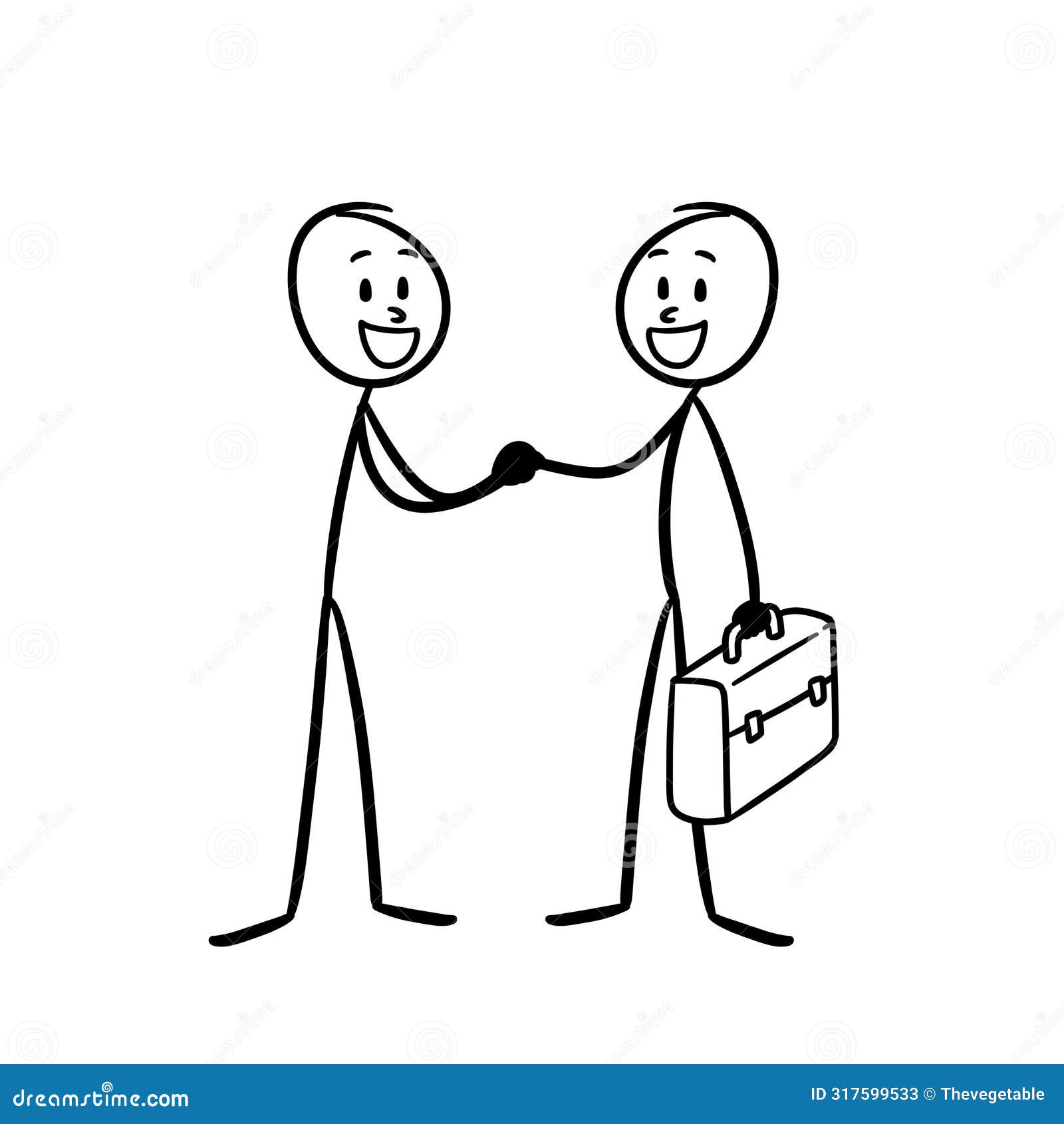 Two Stick Figures Shake Hands with Joy Stock Illustration ...