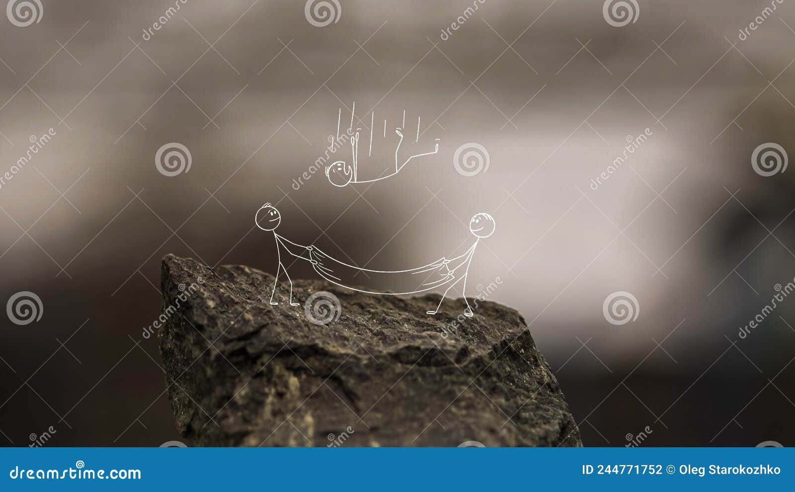 Two Stickman Throw a Third Over a Rock Stock Illustration ...