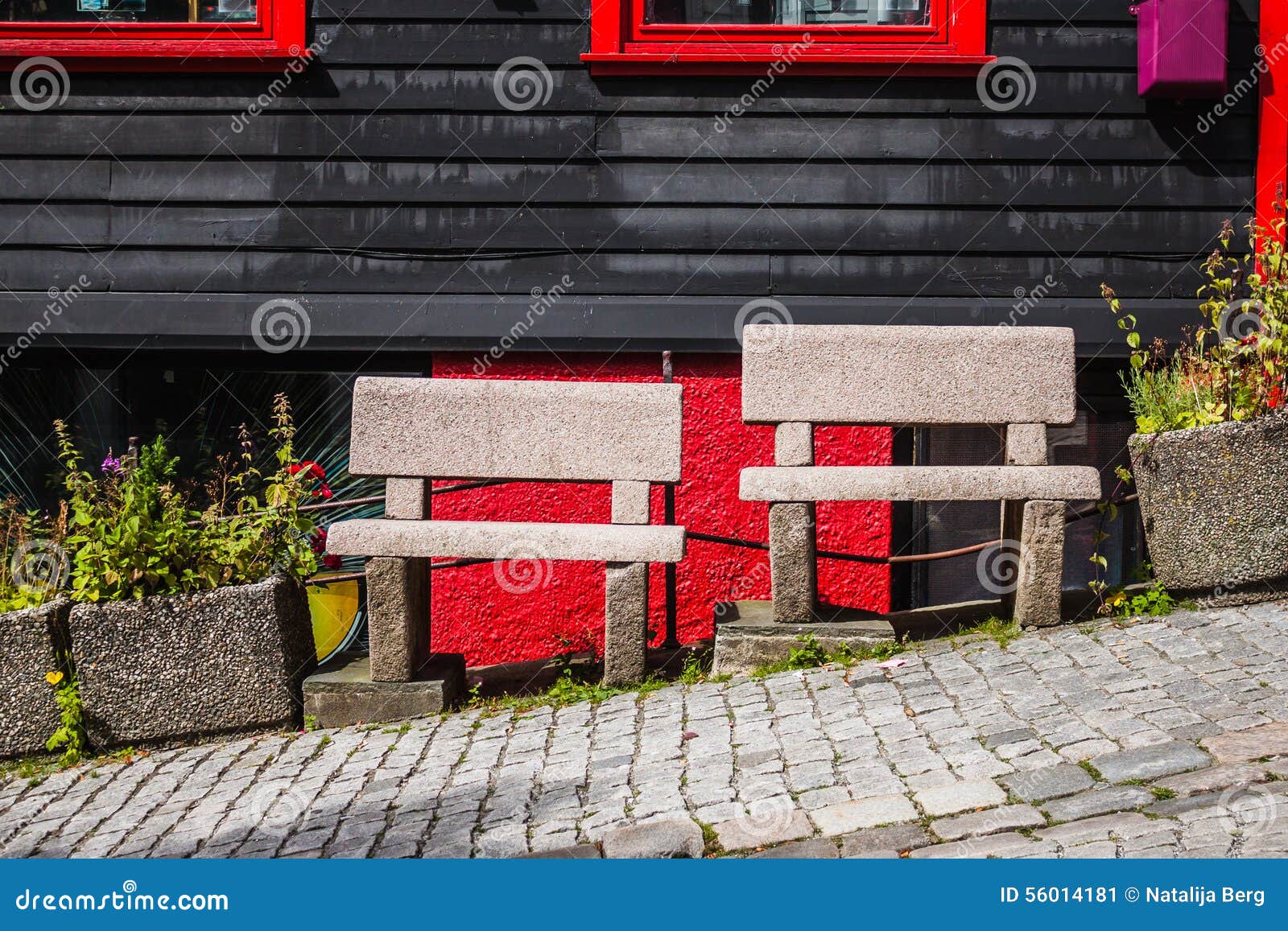 Two Stone Benches Standing At The Entrance Gate Stock Image ...