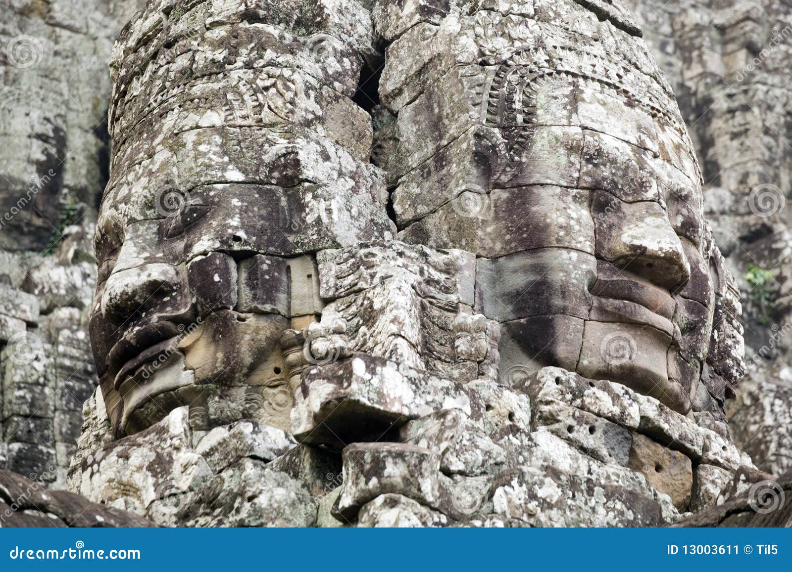 Two Stone Faces at Bayon Temple Stock Image - Image of face, weathered ...