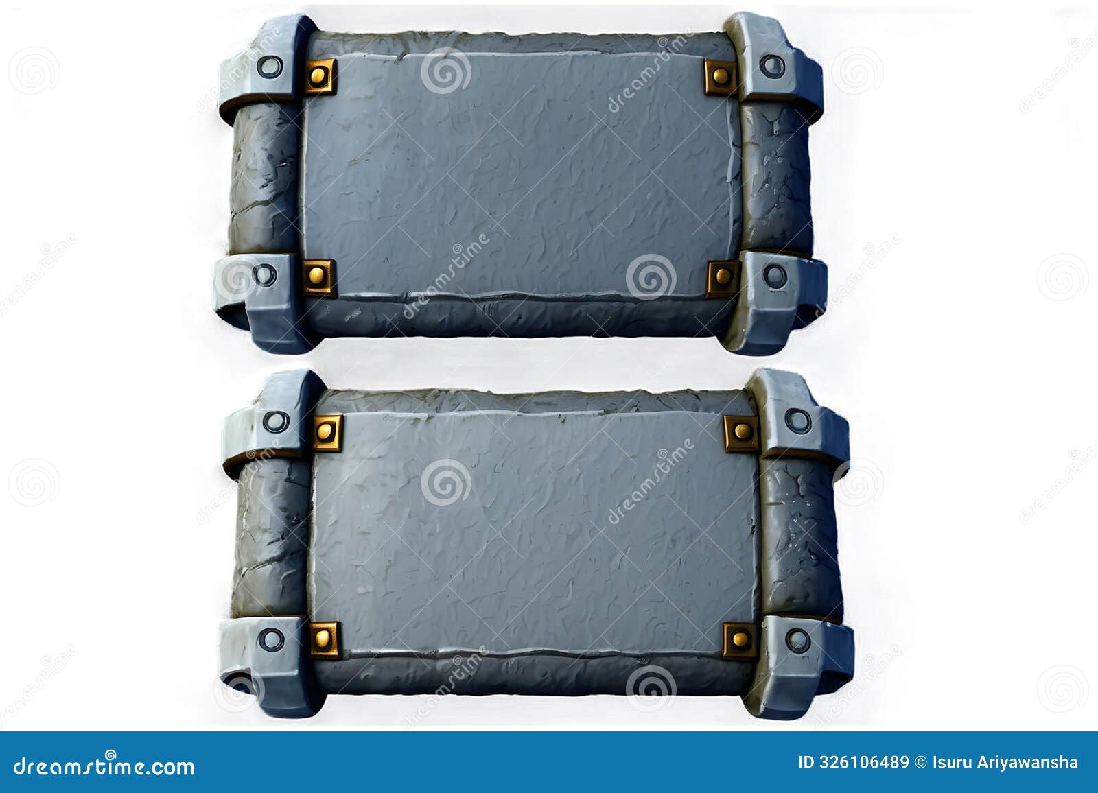 Two Stone Tablet Frames with Metallic Accents Isolated on White ...