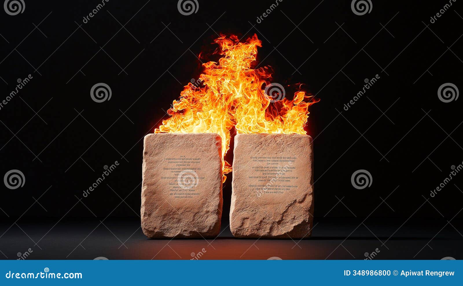 Two Stone Tablets with Flames Symbolizing Ten Commandments Evoke ...