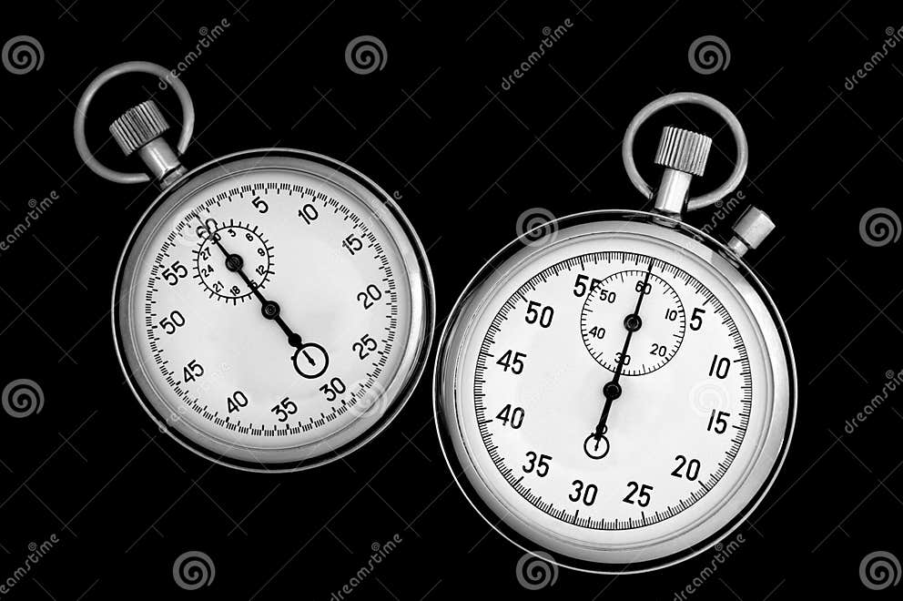Two stopwatch on black stock image. Image of instrument - 19360465